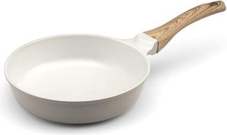 Cuisinox Mythic - Po&ecirc;le 20 cm avec rev&ecirc;tement en c&eacute;ramique blanche - Poign&eacute;e Fixe Soft Touch effet bois - Sans PFOA et PFAS - Coloris Blanc et Gris