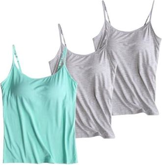Generic Lot de 3 d&eacute;bardeurs pour femme avec soutien-gorge int&eacute;gr&eacute; et bretelles spaghetti r&eacute;glables - D&eacute;contract&eacute; - Pour le yoga et le sport, Lot de 3 - 33, M