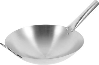 NUOBESTY Edelstahl Wok Unbeschichtet Induktionsgeeignet Bratpfanne mit Zuf&auml;lligem Griff Kratzfest Gleichm&auml;&szlig;ige W&auml;rmeverteilung zum Braten von Fleisch und Gem&uuml;s