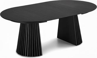 ebuy24 Esstisch Tokyo inkl. 2 Zusatzplatten &Oslash;120x120-160-200cm Eiche Furnier, runder oder ovaler Esstisch f&uuml;r 4-8 Personen (Eiche schwarz)