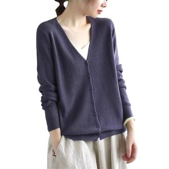 Generic Pull ample &agrave; col en V pour femme - Grande taille - Tendance - Couleur unie - Haut temp&eacute;rament &agrave; manches longues, Violet, XXL