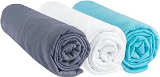 Easy dort Lot de 3 draps housse Coton - 60x120 - gris blanc turquoise