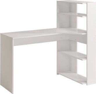 Les Tendances Les Tendances - Bureau dangle blanc avec &eacute;tag&egrave;re de rangement L121 cm - Panneaux de particules d&eacute;cor blanc - Design minimaliste pour optimiser