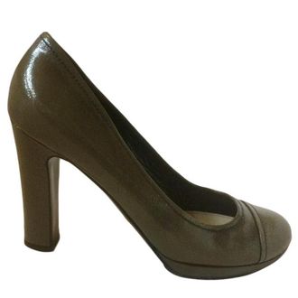 Prada Taupe Round Toe Patent Leather Pumps Size 37.5