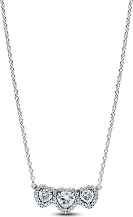 Pandora Timeless Strahlenkranz Herz Trilogie Collier-Halskette aus Sterling Silber mit Zirkonia, Gr&ouml;&szlig;e: 45cm, 394412C01-45