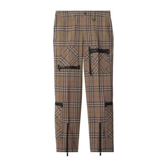 Burberry Pantalon cargo &agrave; carreaux avec d&eacute;tails zipp&eacute;s - Homme - Pantalons - Brun - Taille: M