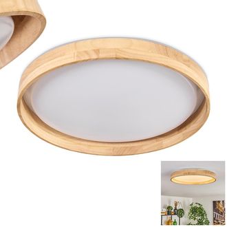 HOFSTEIN LED Deckenleuchte Tabernas, Deckenlampe aus Holz/Metall/Kunststoff in Natur/Weiß, Leuchte im skandinavisch/modernen Design mit rundem Schirm (Ø 40cm),
