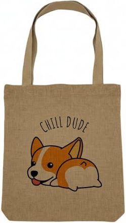 Fabulous Sac Shopping Tote Bag Aspect Lin - Chill Dude Chien Tranquille Enfant Soleil - Sac de Courses Toile Epaisse 360g Beige Naturel Cabas Port&eacute; Epaule Soli