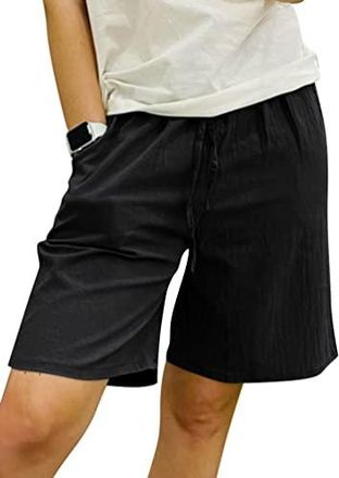 Minetom Short Femme Coton Lin Pantalon Court Taille Haute Shorts Décontracté dété Plage Sport Léger Bermuda Pantalon avec Poches A Noir XL