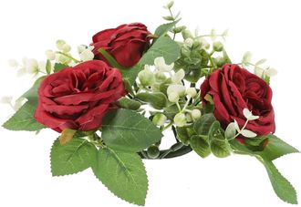 Garneck Kerzenring Kranz Künstliche Rose mit Blättern Dunkelrot für Hochzeit Party Weihnachten Tischdekoration Vielseitig Einsetzbar
