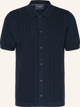 Olymp Strickhemd Casual Regular Fit blau