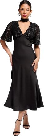 Little Mistress Maxikleid f&uuml;r Damen, V-Ausschnitt (Schwarz)