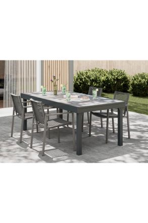 ambia GARDEN Gartentisch mit Auszug, Anthrazit, Metall, Kunststoff, rechteckig, eckig, 200x320x75 cm, ausziehbar, Gartenmöbel, Gartentische, Gartentische ausziehba