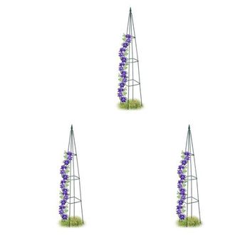 Relaxdays Rankhilfe, freistehend, Rosen, Tomaten, Wein, Garten, wetterfest, XL Rankpyramide Eisen, dunkelgr&uuml;n 10026250 192 x 31 x 31 cm (Packung mit 3)