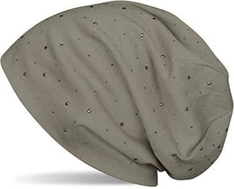 styleBREAKER Bonnet Classique Type Beanie, avec Application de Beaux Clous en Strass, Unisexe 04024037, Couleur:Beige