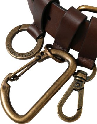 Dolce & Gabbana Mens Brown Calf Leather Gold Metal Buckle Belt