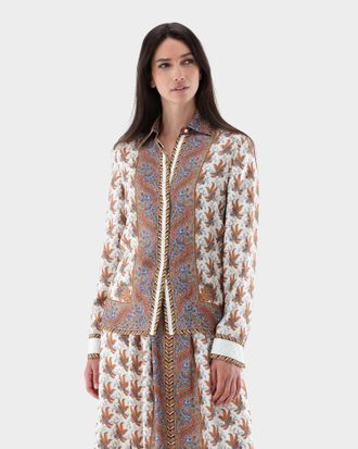 van Laack Hemdbluse aus Seide mit Print und gesteppten Manschetten