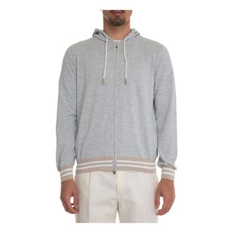 Gran Sasso Kapuzen-Strickjacke aus Baumwolle mit Doppelrei&szlig;verschluss - - Knitwear - Herren - Grau - 3XL