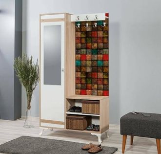 Dmora Eingangsmöbel Zephyr, Moderner Eingang, Wandgarderobe, Multifunktions-Aufbewahrungskonsole, 100x36h190 cm, Eiche und Multicolor