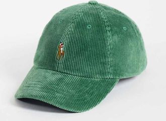 Polo Ralph Lauren casquette de baseball en velours c&ocirc;tel&eacute; extensible verte avec logo iconique