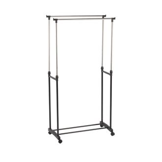 MSV Kleiderständer mit Rollen/2 Stangen aus Edelstahl, Plastik, Silber/Schwarz, 100 x 43 x 101 cm