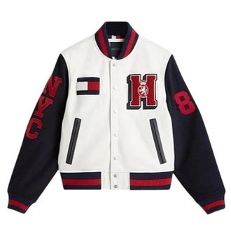 Tommy Hilfiger Homme, Vestes, Blanc, Taille: M Logo Appliqu&eacute; Relaxed Varsity Jacket