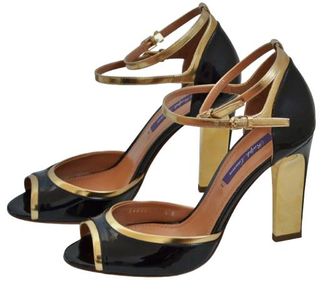 Ralph Lauren Collection Navy Patent Heeled Ankle Strap Shoes Size 37.5