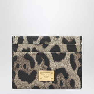 Dolce & Gabbana Kartenetui aus Dauphine-Leder mit Leopardenmuster und Logoplakette