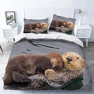 Generic Housse de Couette 220x240 Loutre Animaux Parure de Lit Loutre 2 Personnes en Microfibre Douce Imprim&eacute;e en 3D avec 2 Taies doreiller C653