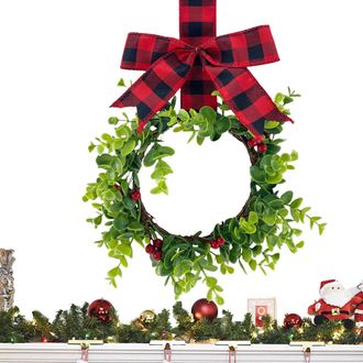 Generico Weihnachtskranz, Bauernhof, Weihnachtskranz, mit karierter Schleife, 30 cm, Weihnachtsdekoration f&uuml;r drinnen und drau&szlig;en, rustikaler T&uuml;rh&auml;nger f&uuml;r den