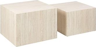 AC Design Furniture Dicte Quadratischer Couchtisch 2er-Set, Beige mit Travertinoptik, Eleganter Wohnzimmertisch, Beistelltisch für Wohnzimmer, B: 58 x H: 40 x T: 58 cm un