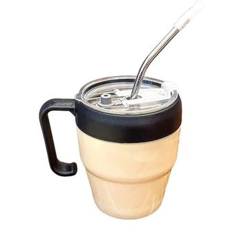 Generico Gobelet en verre avec paille | Tasse &agrave; caf&eacute; avec lettres imprim&eacute;es | Tasse avec paille anti-fuite et poign&eacute;e pour boissons chaudes et froides - Pour m