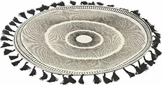 Villa D'Este Home Tivoli Tischsets, rund, 38 cm, aus Jute, mit Fransen, Schwarz, 6 St&uuml;ck