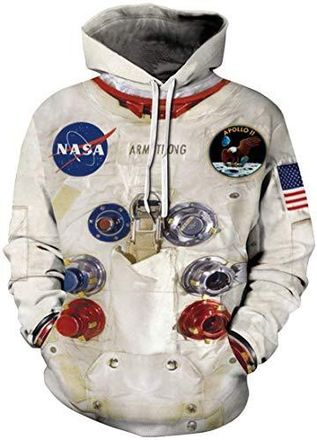 EUDOLAH Sweat &agrave; Capuche Homme Manche Longues 3D Imprim&eacute; Astronaute NASA Pull Sweat-Shirt avec Poche (3XL,0-Combinaison Spatiale-6)