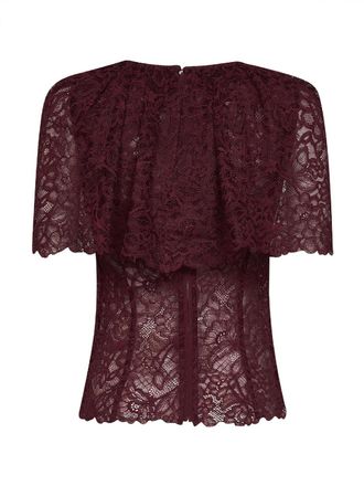 Self Portrait Womens Lace Cape Top Burgundy Polyamide Tops