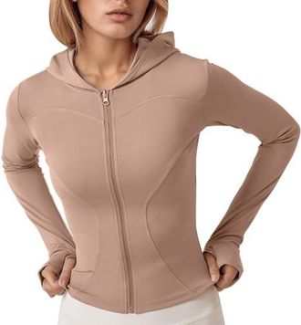 Generic Vestes d&eacute;contract&eacute;es &agrave; capuche et fermeture &eacute;clair pour femmes, manteau de yoga l&eacute;ger &agrave; manches longues pour le printemps, lautomne, les sports de ple