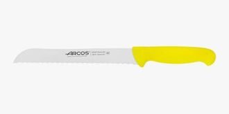 Arcos Couteau &agrave; Pain Lame Dentel&eacute;e Acier Inoxydable NITRUM 20 cm - Coupe Pr&eacute;cise et Durable - Manche Polypropyl&egrave;ne Jaune - S&eacute;rie 2900