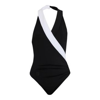 Balmain Zweifarbiger Einteiliger Badeanzug - - Swimwear - Damen - Schwarzk - XS