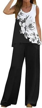 Generic Tenue deux pi&egrave;ces pour femme &agrave; imprim&eacute; floral sans manches avec haut fluide et pantalon &agrave; jambes larges, ensemble assorti pour l&eacute;t&eacute;, les vacances d&eacute;t&eacute;
