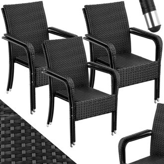 TecTake Rattan St&uuml;hle Esszimmer Outdoor, Stapelst&uuml;hle, Gartenm&ouml;bel Set, Gartenst&uuml;hle stapelbar, Outdoor K&uuml;che, Terrasse, Wintergarten M&ouml;bel, Korbsessel Armleh