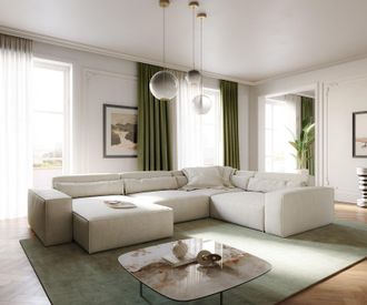 DELIFE Wohnlandschaft Sirpio XL 360x260 cm Strukturstoff Soft Beige Recamiere variabel, Wohnlandschaften