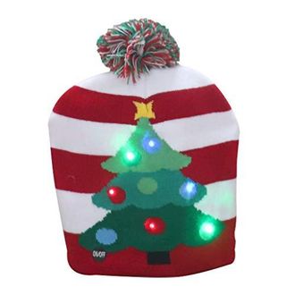 Generic Cocila Bonnet Tricot&eacute; Clignotant Marche Unisexe Hiver Femme Noir Court Homme Les Bonnets Chapeau Chic Beige avec Pompon en Laine pour Casquette Rouge 