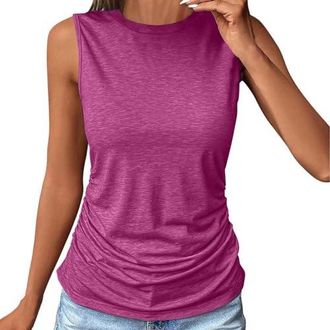 Generic Débardeur pour femme, couleur unie, sans manches, col rond, coupe ample, doux, haut dété tendance 2024, chemises décontractées pour femmes, rose vif, 