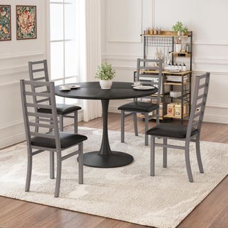 Generic Runder Esstisch mit 4 St&uuml;hlen Set f&uuml;r 4 Personen Essgruppe 5-teilig f&uuml;r Esszimmer Wohnzimmer K&uuml;chen Restaurant Caf&eacute; kleine R&auml;ume Stuhl mit R&uuml;ckenlehne