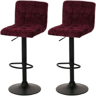 Hhg jamais utilis&eacute;] Lot de 2 tabourets de bar 847, tabouret de bar, r&eacute;glable en hauteur pivotant, tissu chenille (465g/m&sup2;) mvg, bordeaux