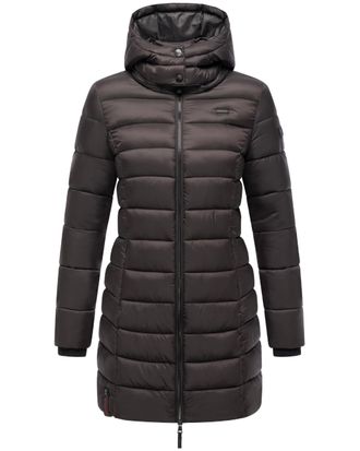 Marikoo Damen langer Wintermantel warmer Steppmantel mit abnehmbarer Kapuze Abendsternchen Choco Gr. M