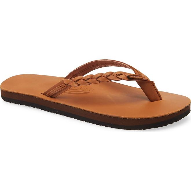 Bonprix Rainbow Flirty Braided Leather Flip Flop in Classic Tan at ...