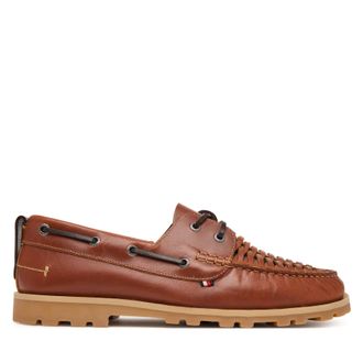 Tommy Hilfiger Halbschuhe Tommy Hilfiger Hilfiger Braided Lth Boat Shoe FM0FM05892 Braun