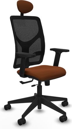 Piqueras y Crespo B&uuml;rostuhl mit 2D-Armlehnen und festem Kopfteil, ausgestattet mit Syncro/Traslack und Schneideschaum, mit Rollen von 65 mm, Nylon, Schwarz/Braun