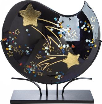 GILDE GLAS art Glas Art Vase Lichterglanz - blau durchgef&auml;rbt, handbemalt - Glas - H&ouml;he 50cm - Runde Vase - Dekoration